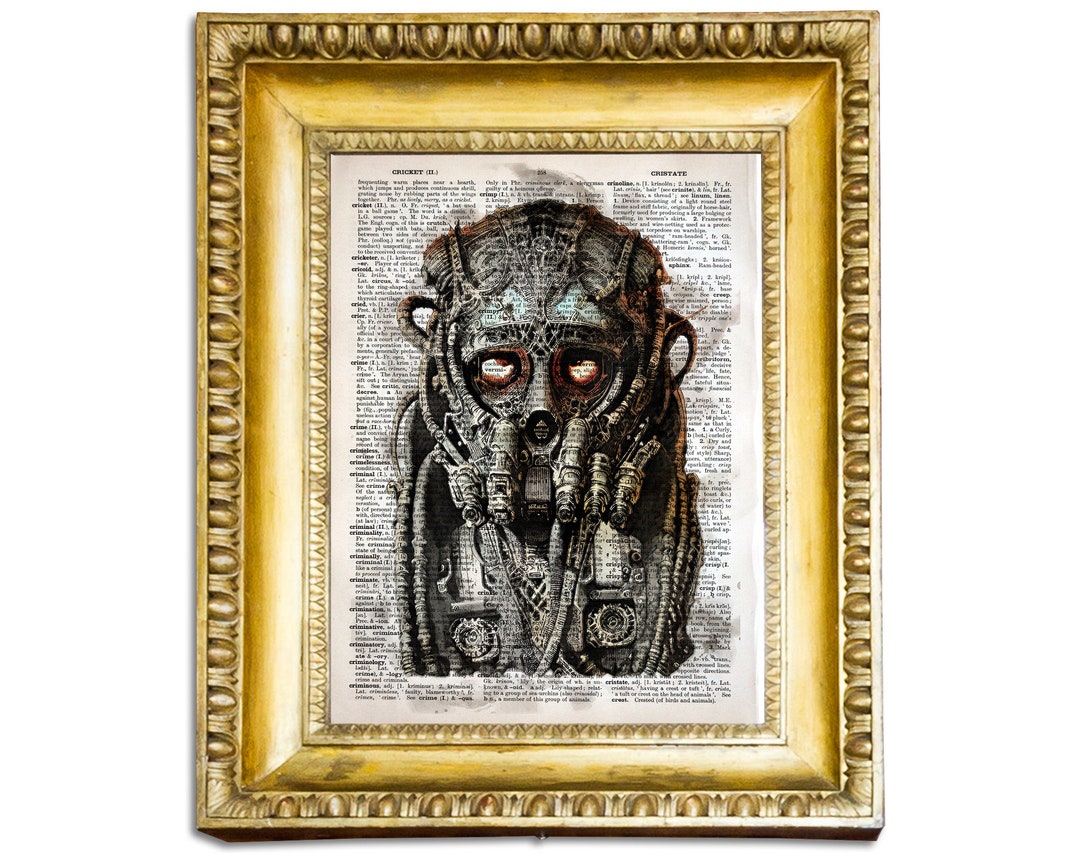 Steampunk Chimera Collage Dark Art Print, Real Vintage Page Dictionary ...