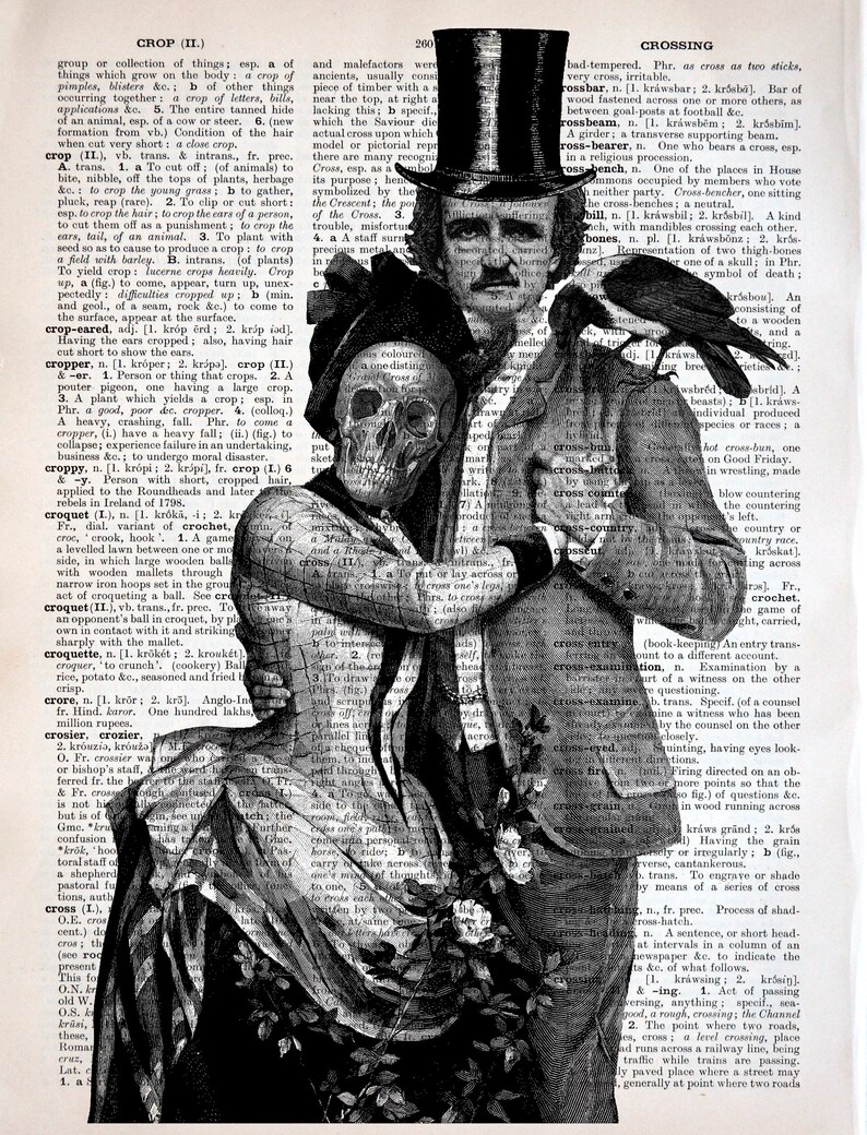 Edgar Allan Poe and Lady Skull Vintage Page Victorian - Etsy