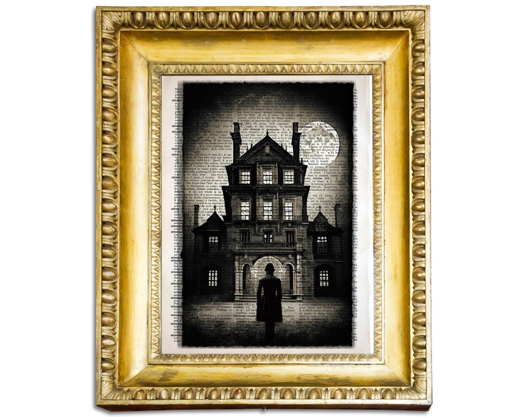 Mysterious Mansion Collage Dark Art Print, Real Vintage Page Dictionary ...