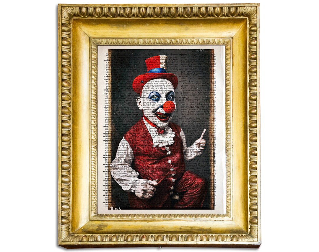Unsettling Clown - Collage Dark Art Print Real Vintage Page Dictionary ...
