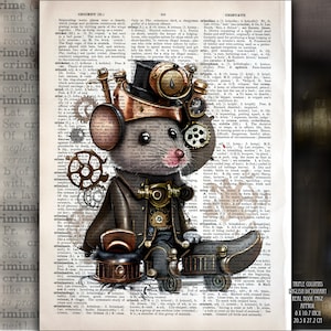 Watchmaker Mouse - Steampunk Dictionary Art Print, Fine Art Print ...