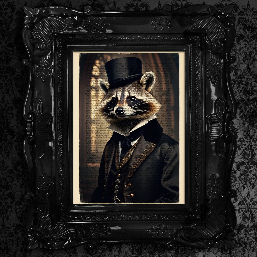 Victorian Grimm Raccoon, Vintage Dictionary Art Prints, Funny Animal ...