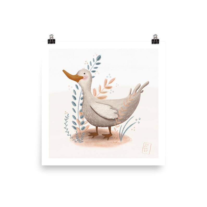 Illustrated Cute Duck at the Pond Poster for Nursery - Etsy