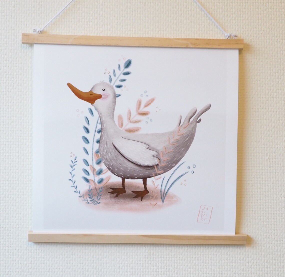Illustrated Cute Duck at the Pond Poster for Nursery - Etsy