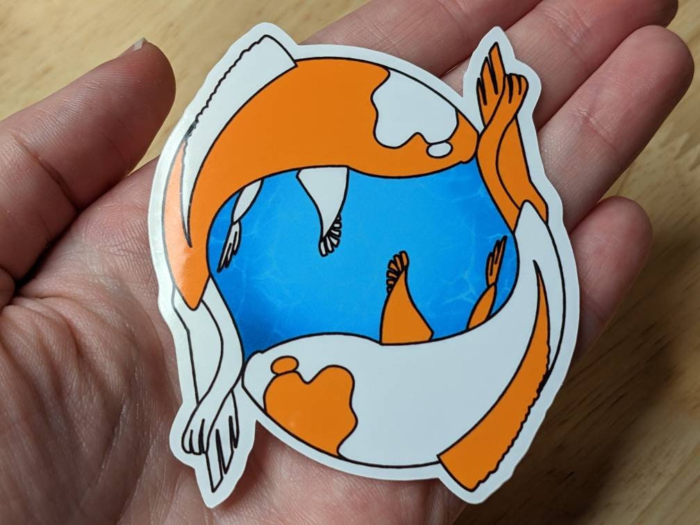 Koi Fish Vinyl Sticker, Orange and White Yin and Yang Sticker, Japanese ...