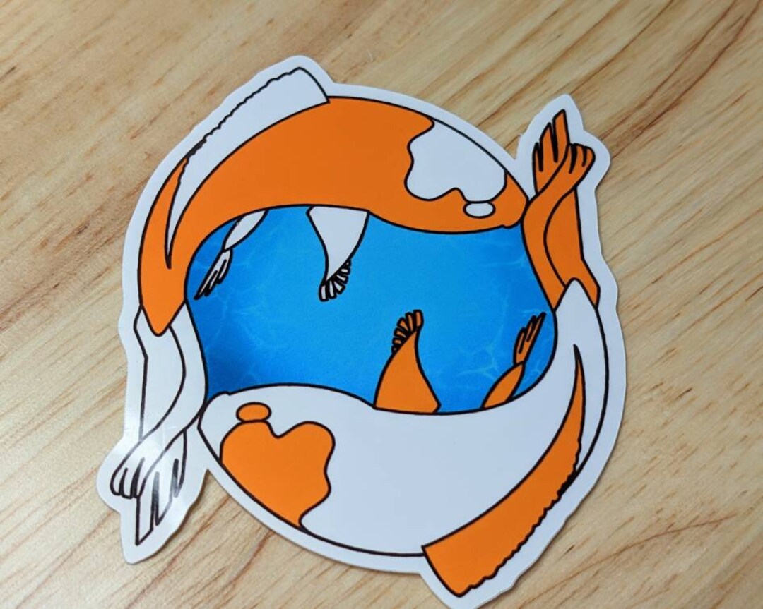 Koi Fish Vinyl Sticker, Orange and White Yin and Yang Sticker, Japanese ...