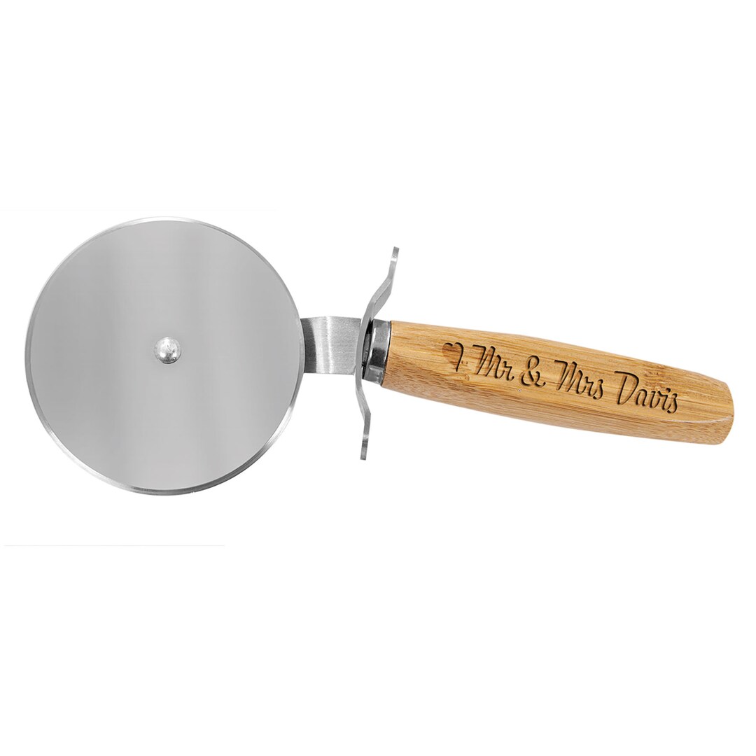 9 1/4" Bamboo Pizza Cutter Whole Pizza Slices Wedding Christmas Gift ...