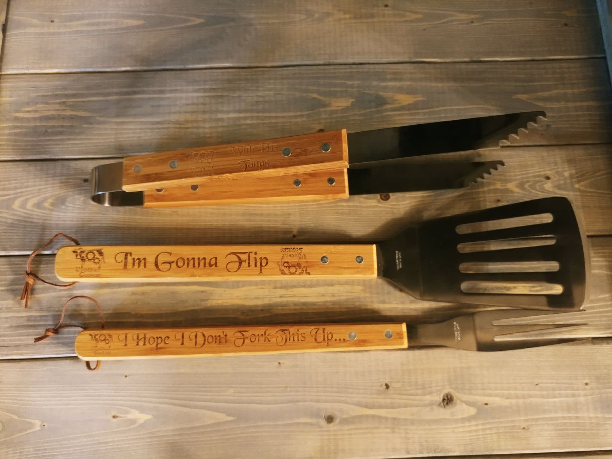 Custom Engraved Grill & BBQ Bamboo and Stainless Steel BBQ Set | Etsy