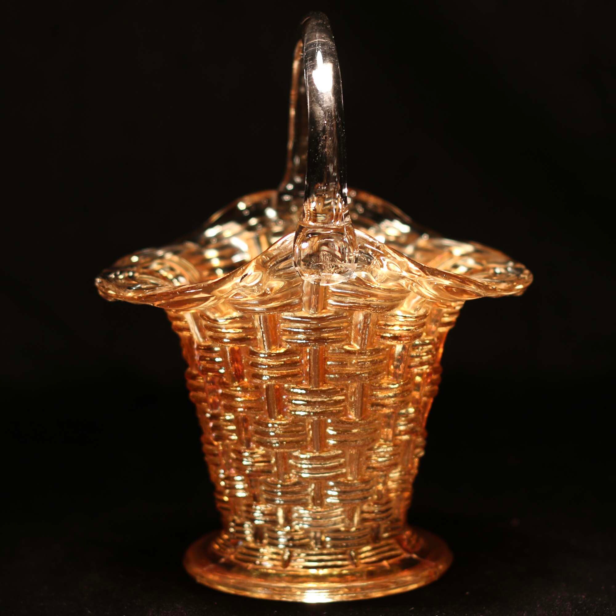 Antique Marigold Carnival Glass Handled Basket by Dugan Glass Company ...
