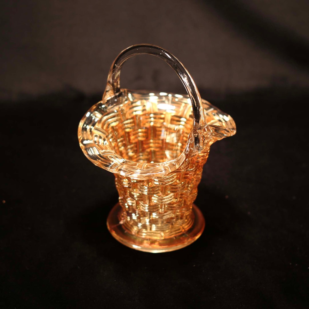 Antique Marigold Carnival Glass Handled Basket by Dugan Glass Company ...