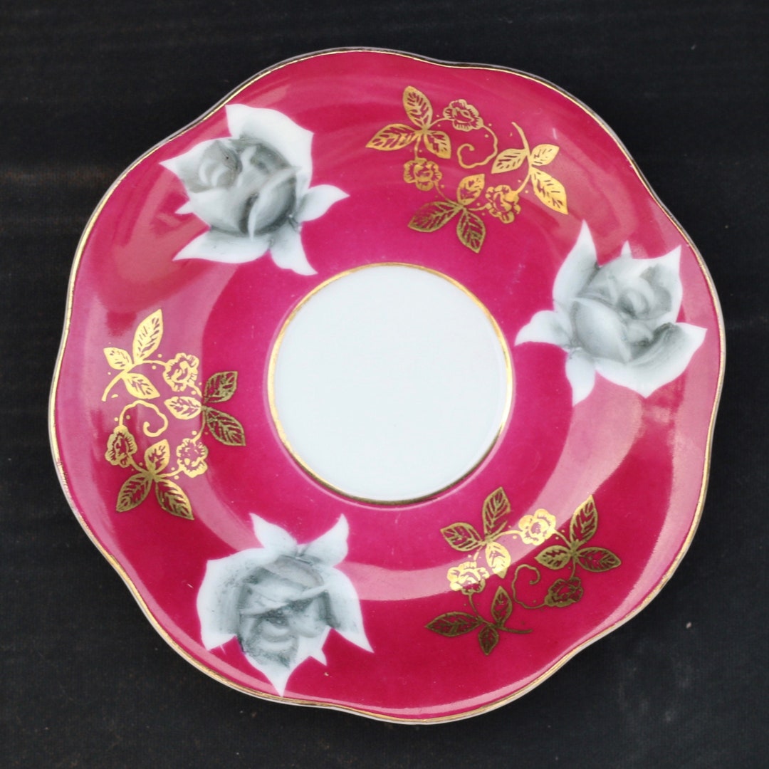 Vintage Hand-painted Shafford Fine Bone China Pink Saucer With Black ...