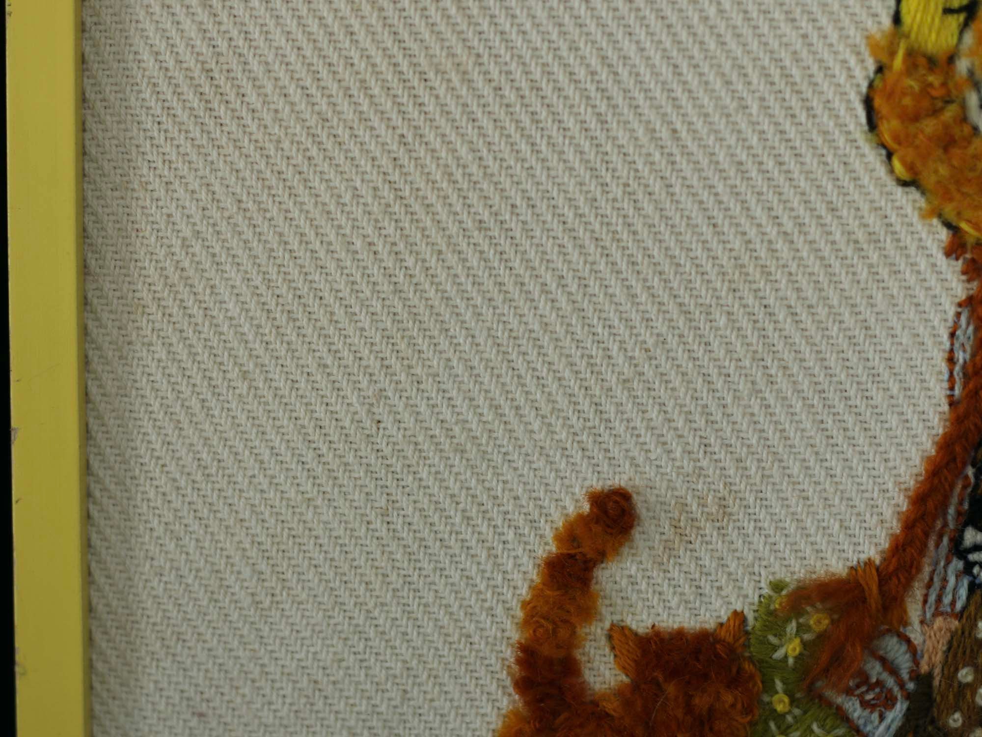 Vintage 1970s 3D Crewel Girl With Cat Framed Wall Hanging Cat Mom Gift ...