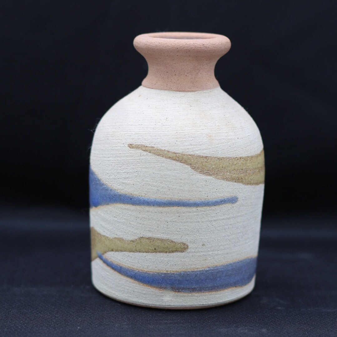 Vintage Alfadom Stoneware Vase in Blue and Olive Green Made in ...