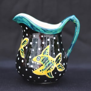 Vintage Hand-painted Pitcher Fish/piranhas Bubbles - Studio Pottery ...