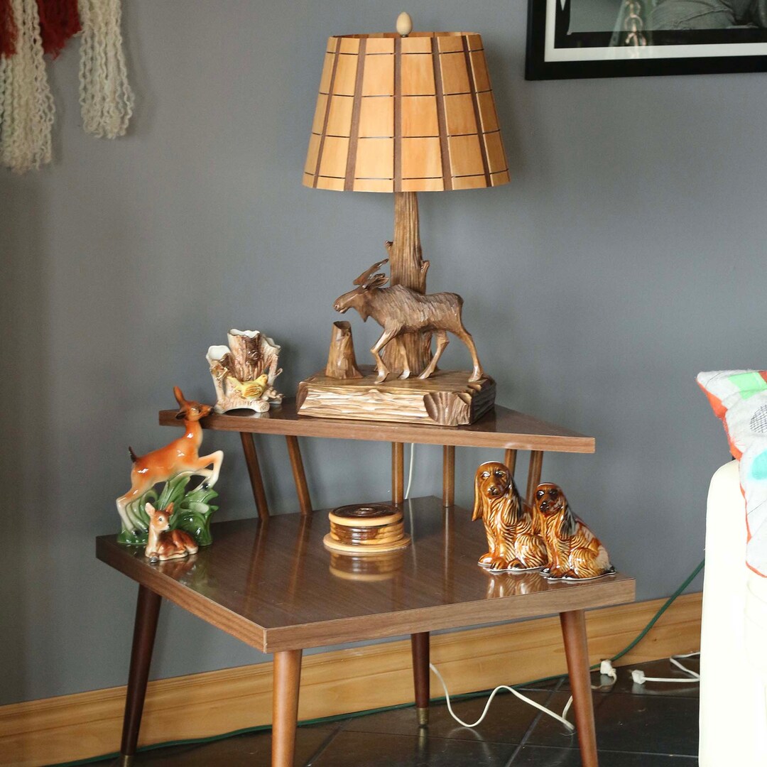 20th Century FOLK ART Wood Carving Moose Lamp "arthur Dube Style ...