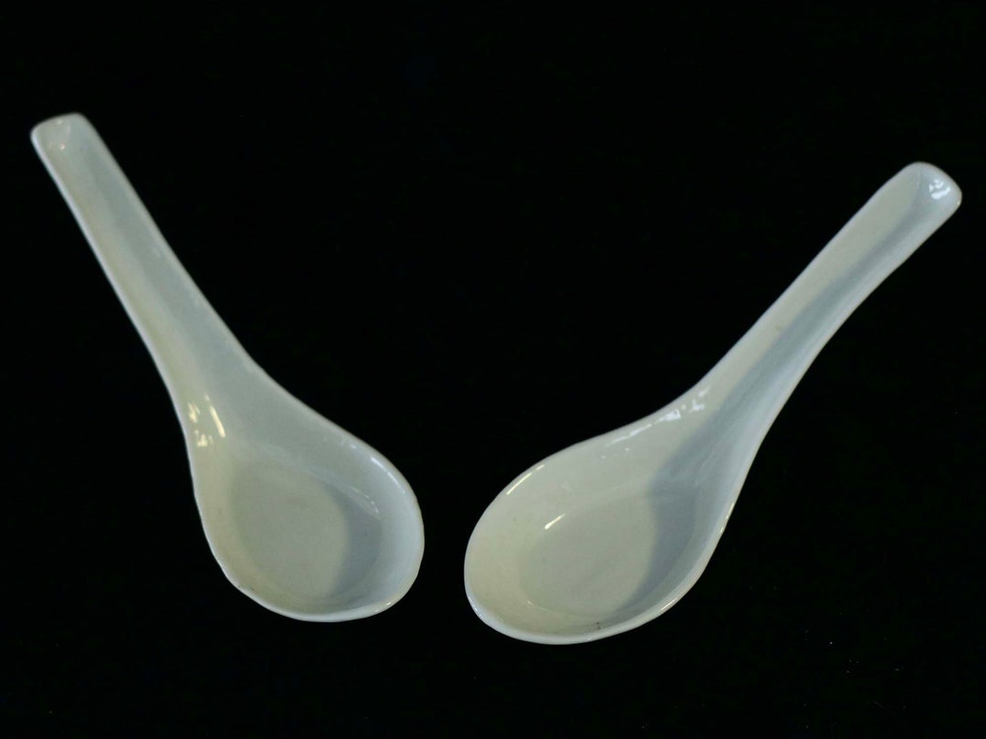 Vintage Asian Porcelain Soup Spoons Porcelain Wonton Soup Spoons First ...