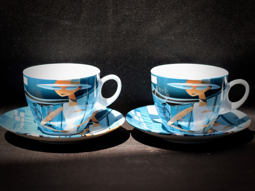 Vintage 1950s Fashion Pair of Verdici Design Cups and Saucers Breakfast ...