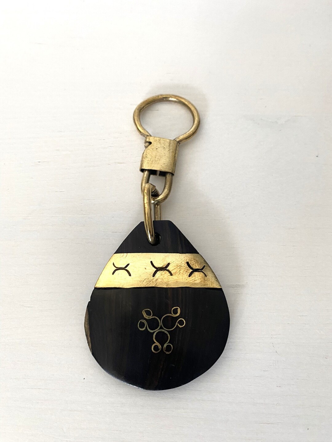 Artisanal Afro Keychain Ebony and Brass Wood Rounded Shape - Etsy