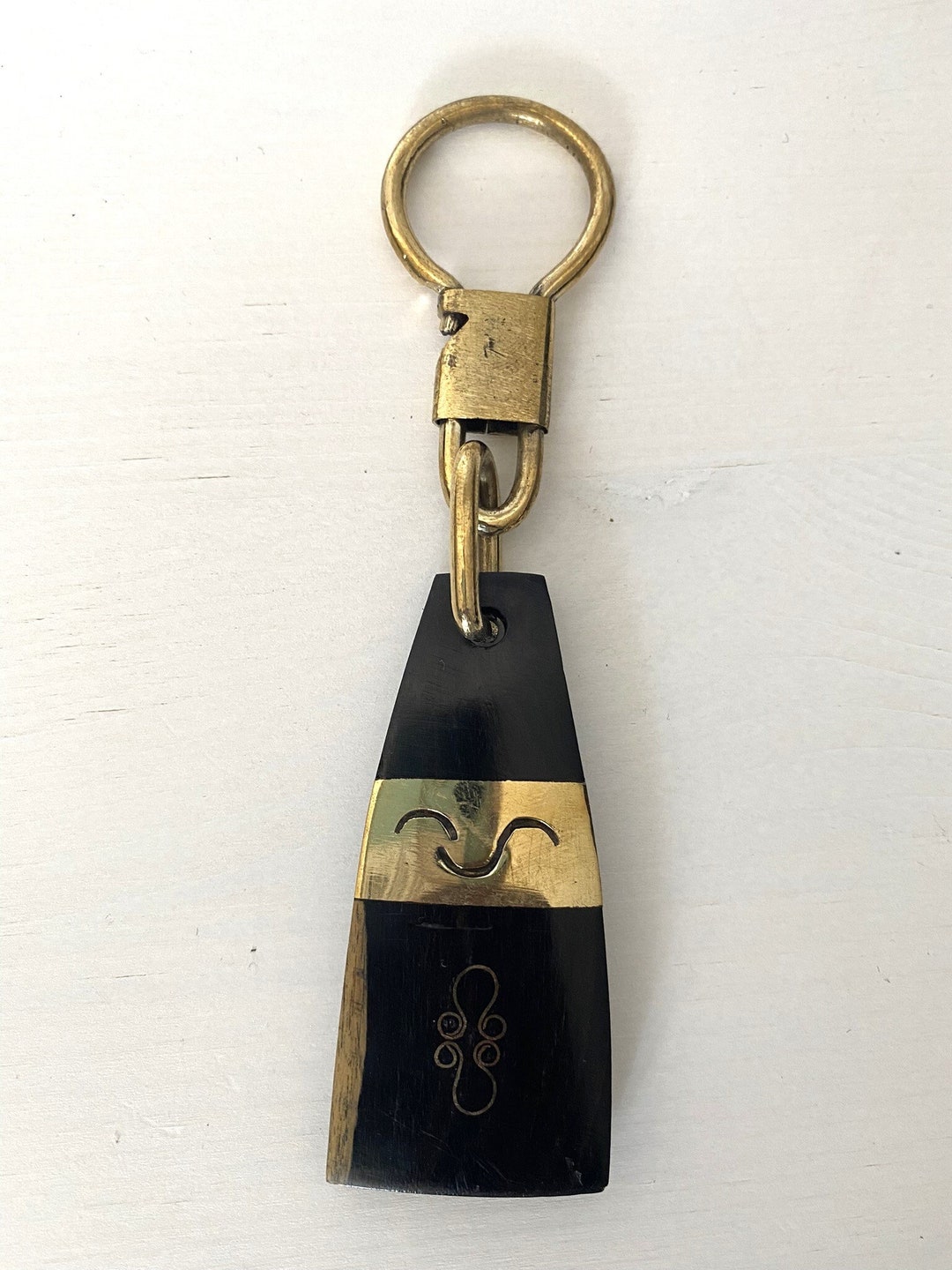 Artisanal Afro Keychain Ebony Wood and Brass Trapeze Shape - Etsy
