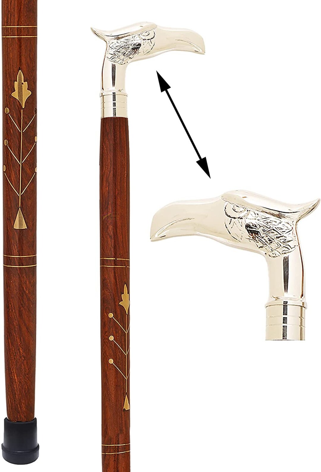 Wooden Walking Cane Eagle Silver Head Beautiful Brass Leaf - Etsy