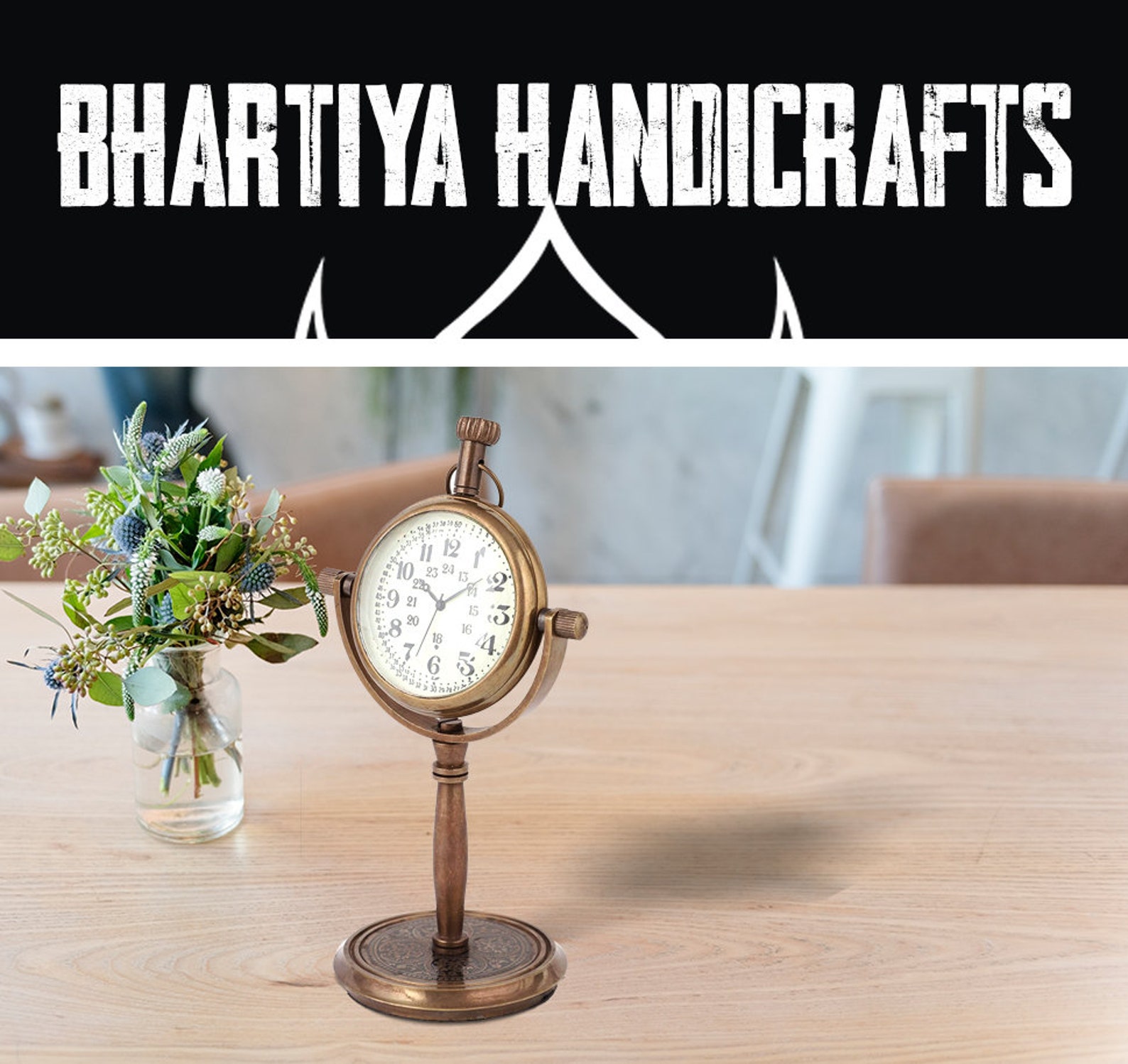 Analog Desk Clock for Office Tabletop Antiquated Brass - Etsy