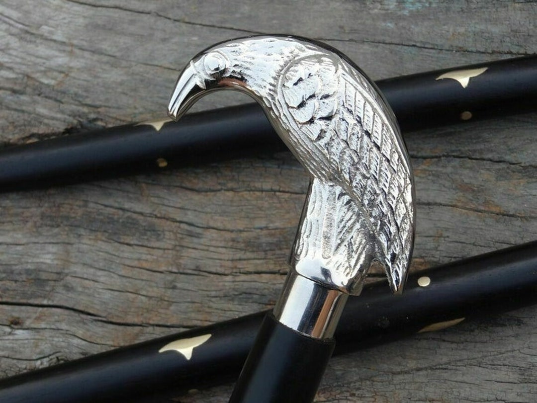 Rosewood Crafted Handmade Walking Stick Cane Bird Head Brass Decorative ...