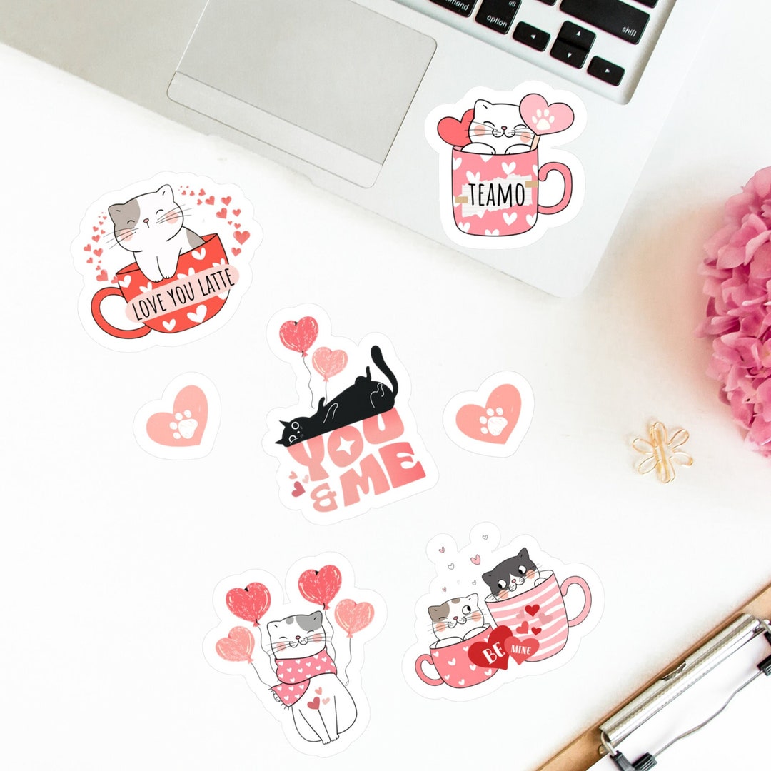 Valentines Day Cute Cat Stickers Set Cute Kitties Valentines Day Girl ...