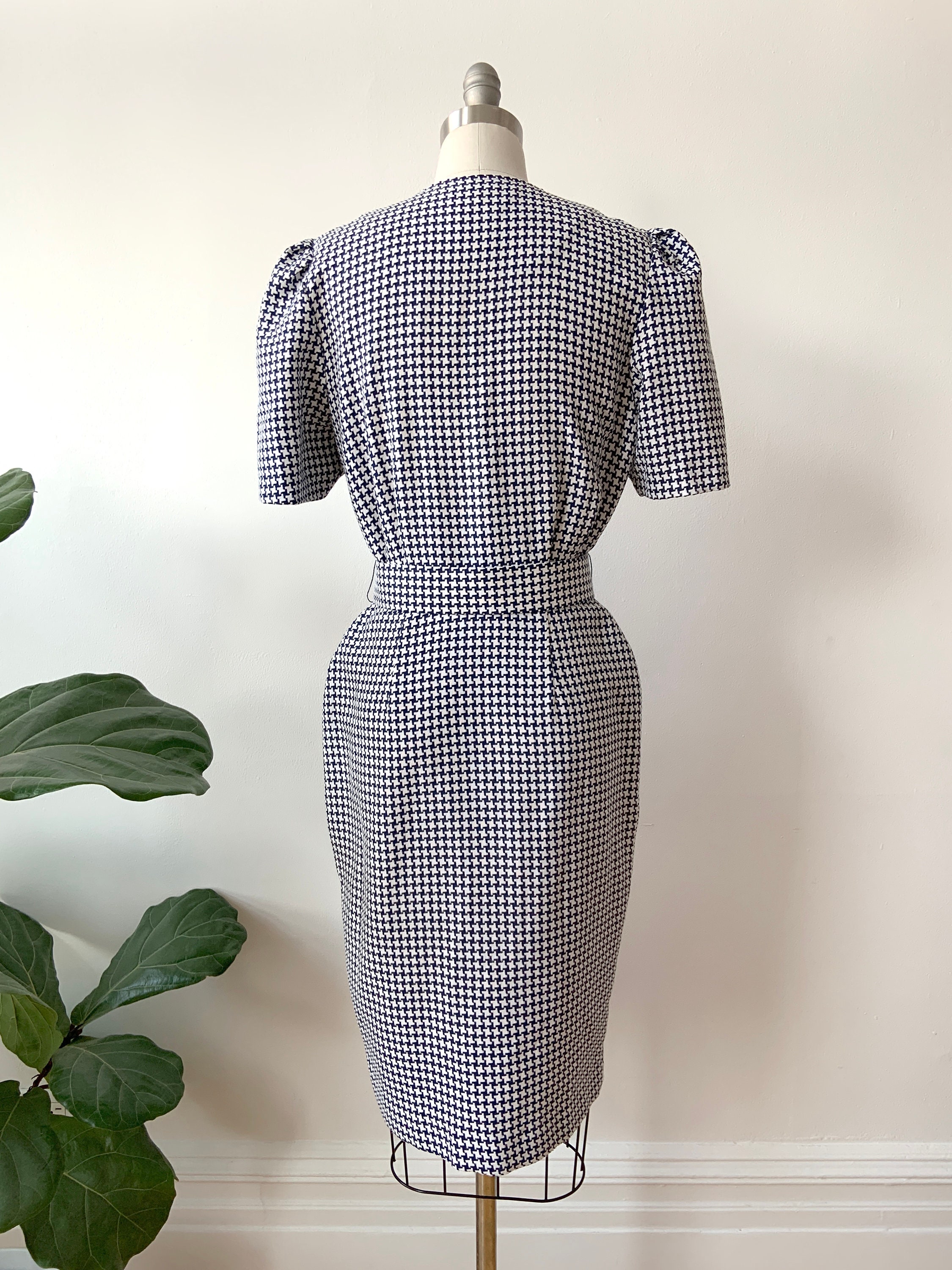 Puff Sleeve Belted Dress in Check Pattern - Etsy