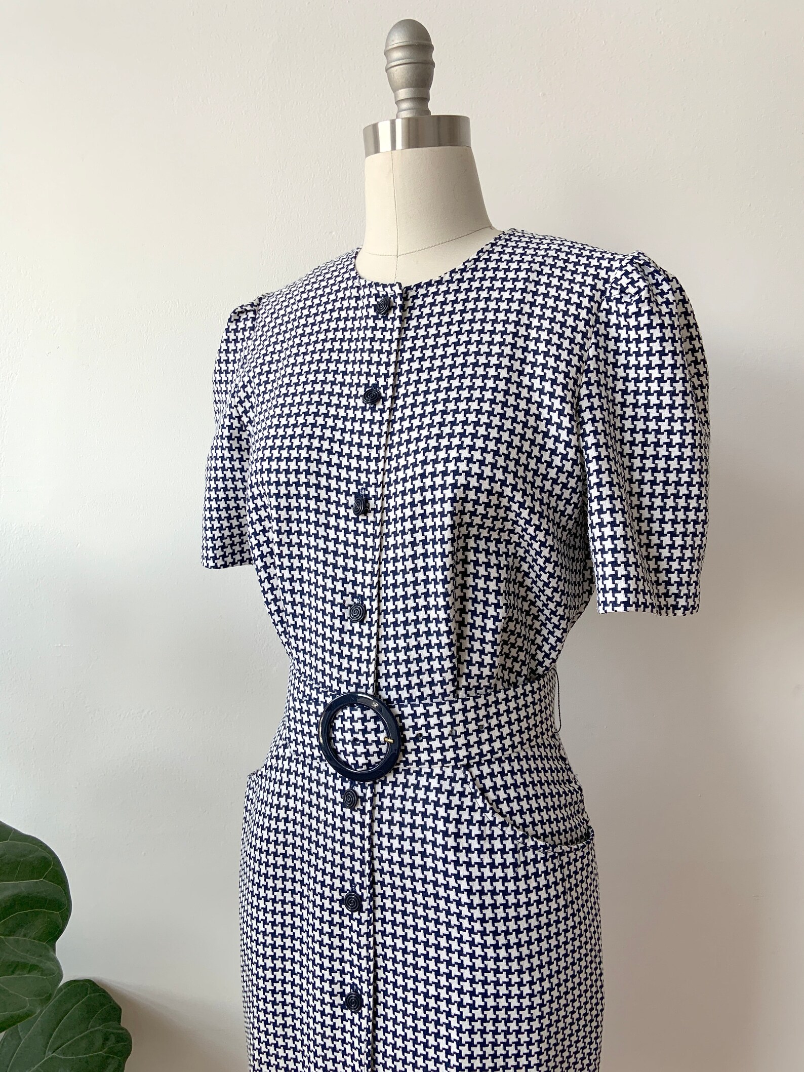 Puff Sleeve Belted Dress in Check Pattern - Etsy
