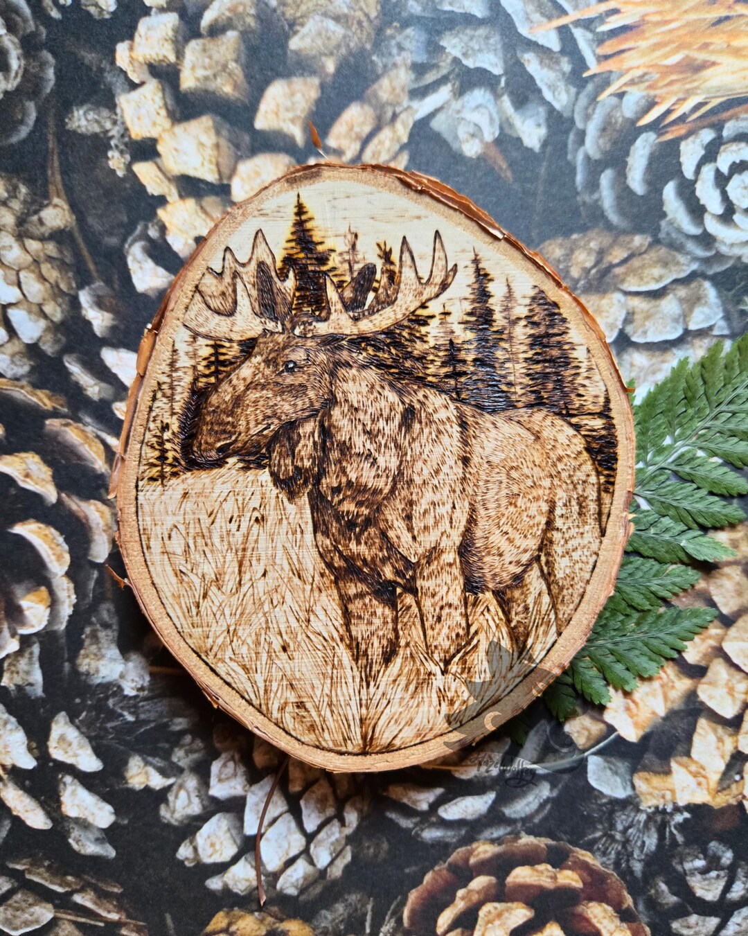 Boreal Prince | Handmade Wood-burned Bull Moose Art on Live Edge ...