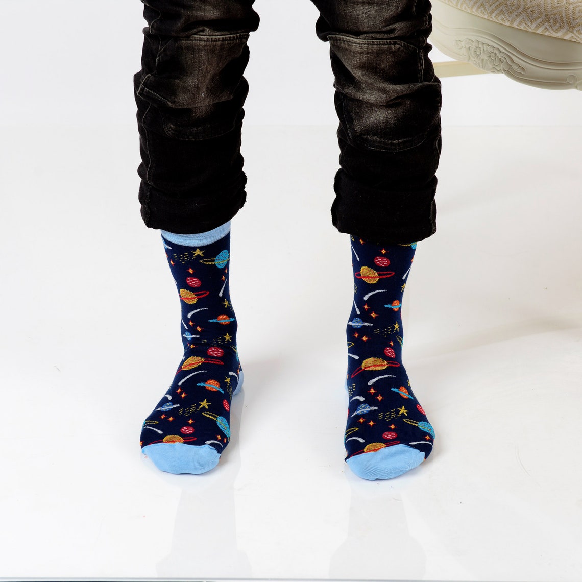 Space Galaxy Socks With Planets Groomsmen Gift Men's Mid Calf Socks ...