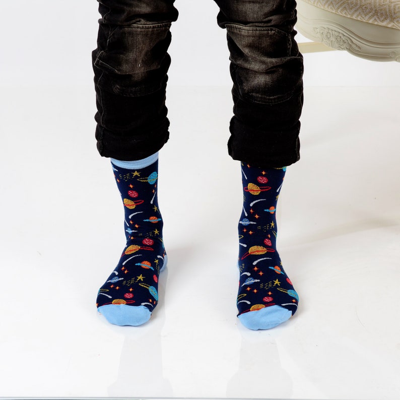 Space Galaxy Socks With Planets Groomsmen Gift Men's Mid Calf Socks ...