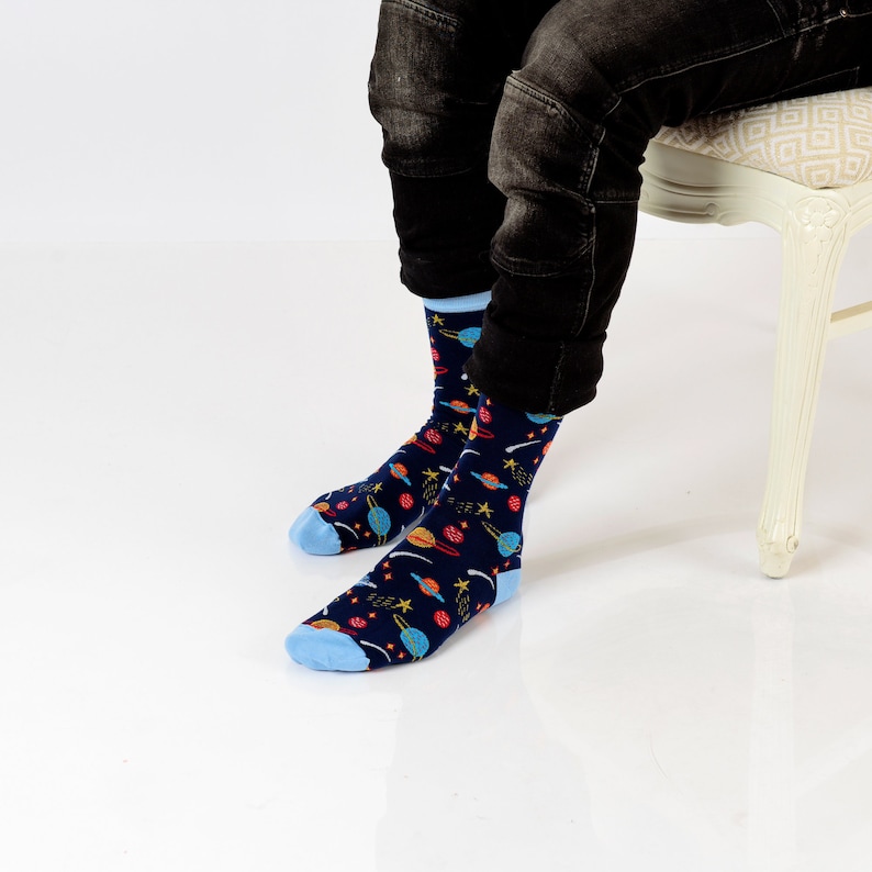 Space Galaxy Socks With Planets Groomsmen Gift Men's Mid Calf Socks ...
