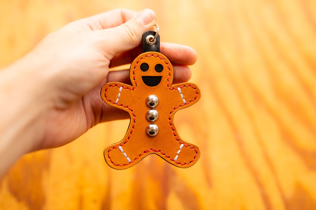 Leather Gingerbread Man Buddy Keychain/ornament - Etsy
