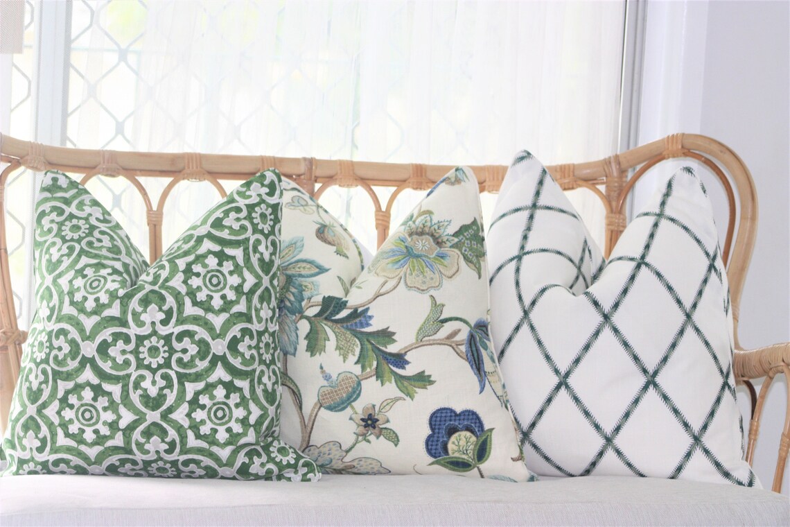 Geometric Green Cushions Hampton Style Cushions Hamptons | Etsy