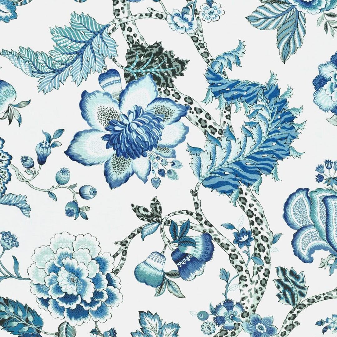 Blue Floral Jacobean Cotton Fabric | Hamptons Coastal Style, Australian ...
