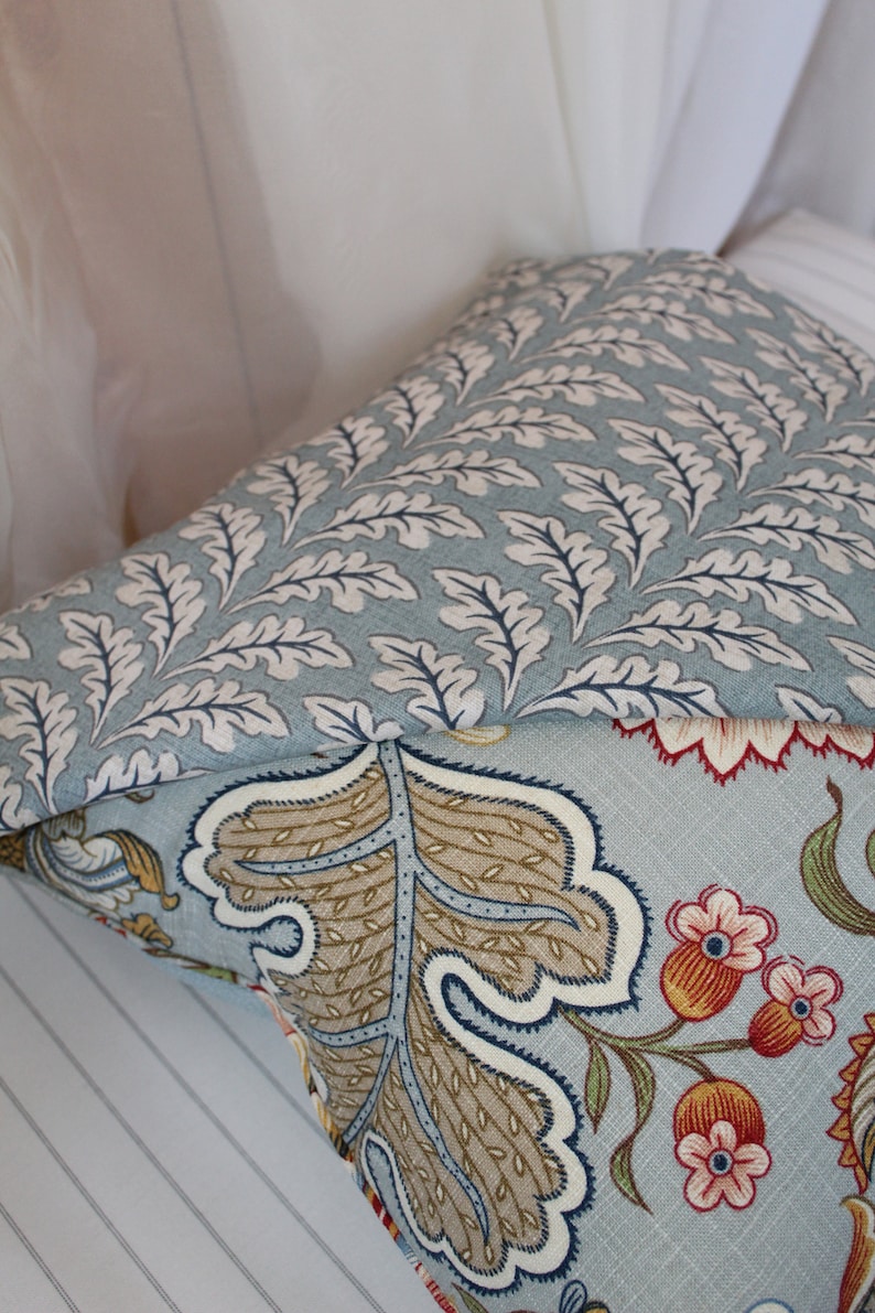 Jacobean Floral Cushion Cover, Duck Egg Blue, Hamptons Style, Linen ...