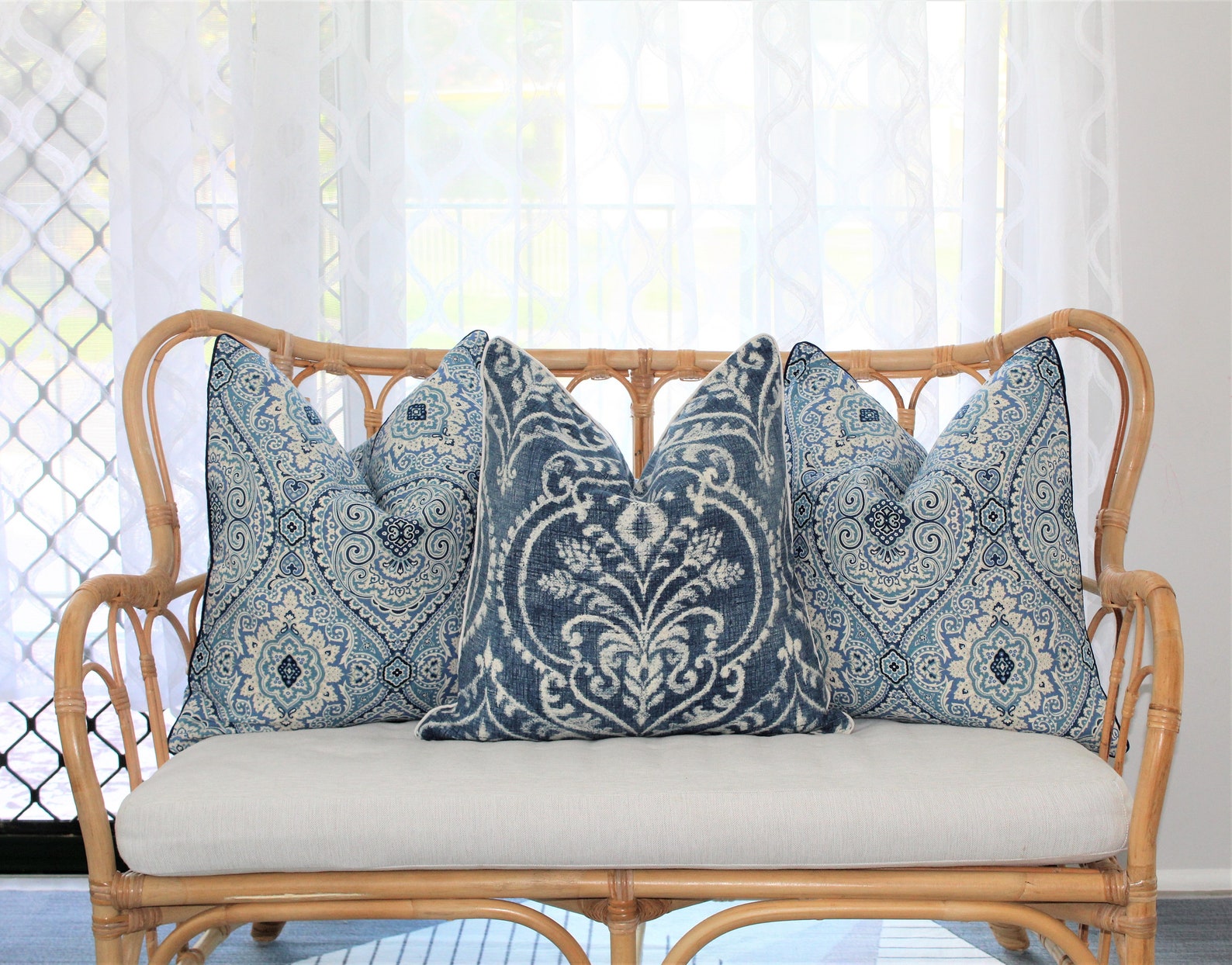 Hampton's Style Cushions Blue and White Damask Cushion - Etsy