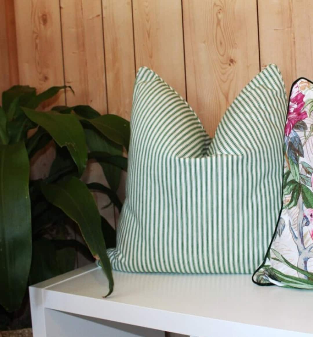 Green Ticking Piped Cushion Covers - Etsy