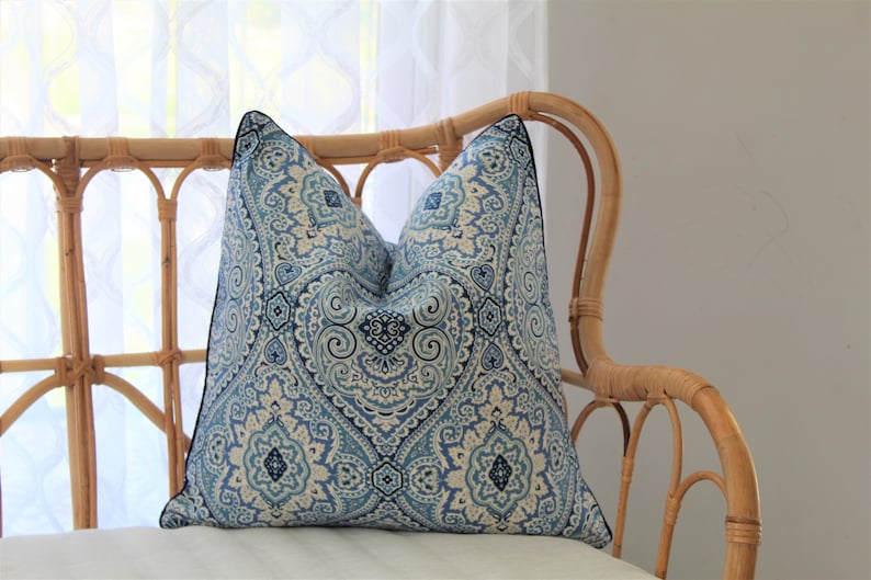 Hampton's Style Cushions Blue and White Damask Cushion - Etsy