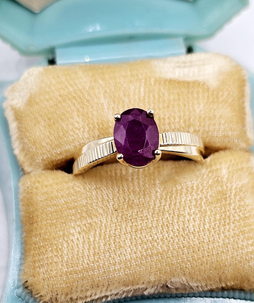 Lovely Large Oval Cut Ruby Solitaire Set in 10K Yellow Gold, Vintage ...