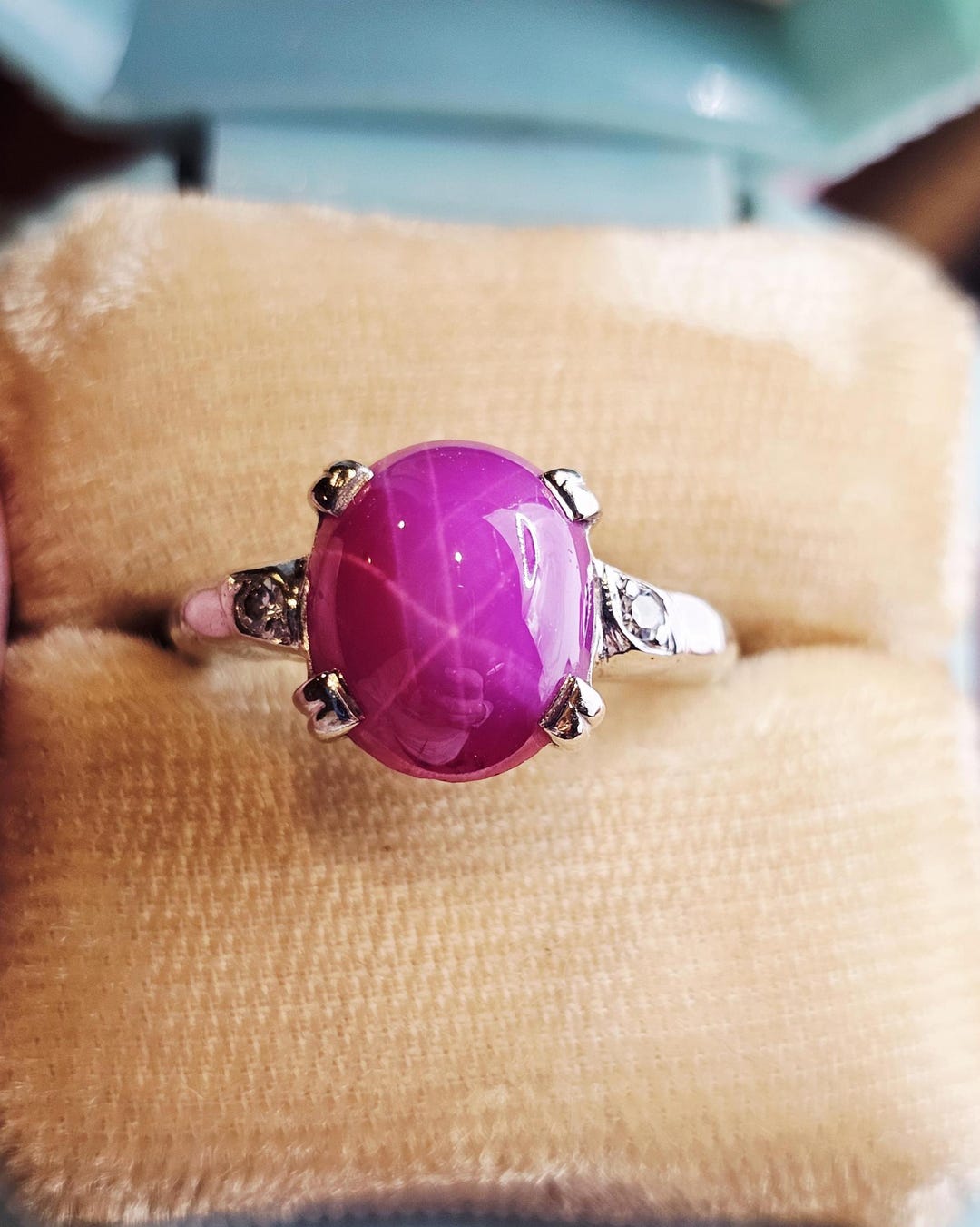 Vintage 6 Carat Double Star Ruby & Diamond Ring, 14k White Gold - Etsy