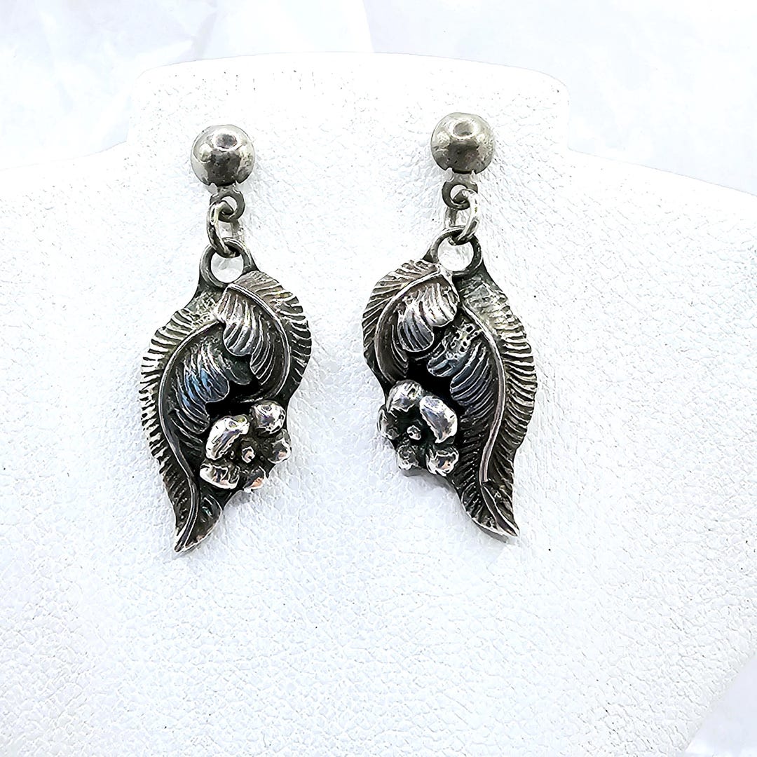 Vintage Les Baker Native American Sterling Silver Feather Flower ...