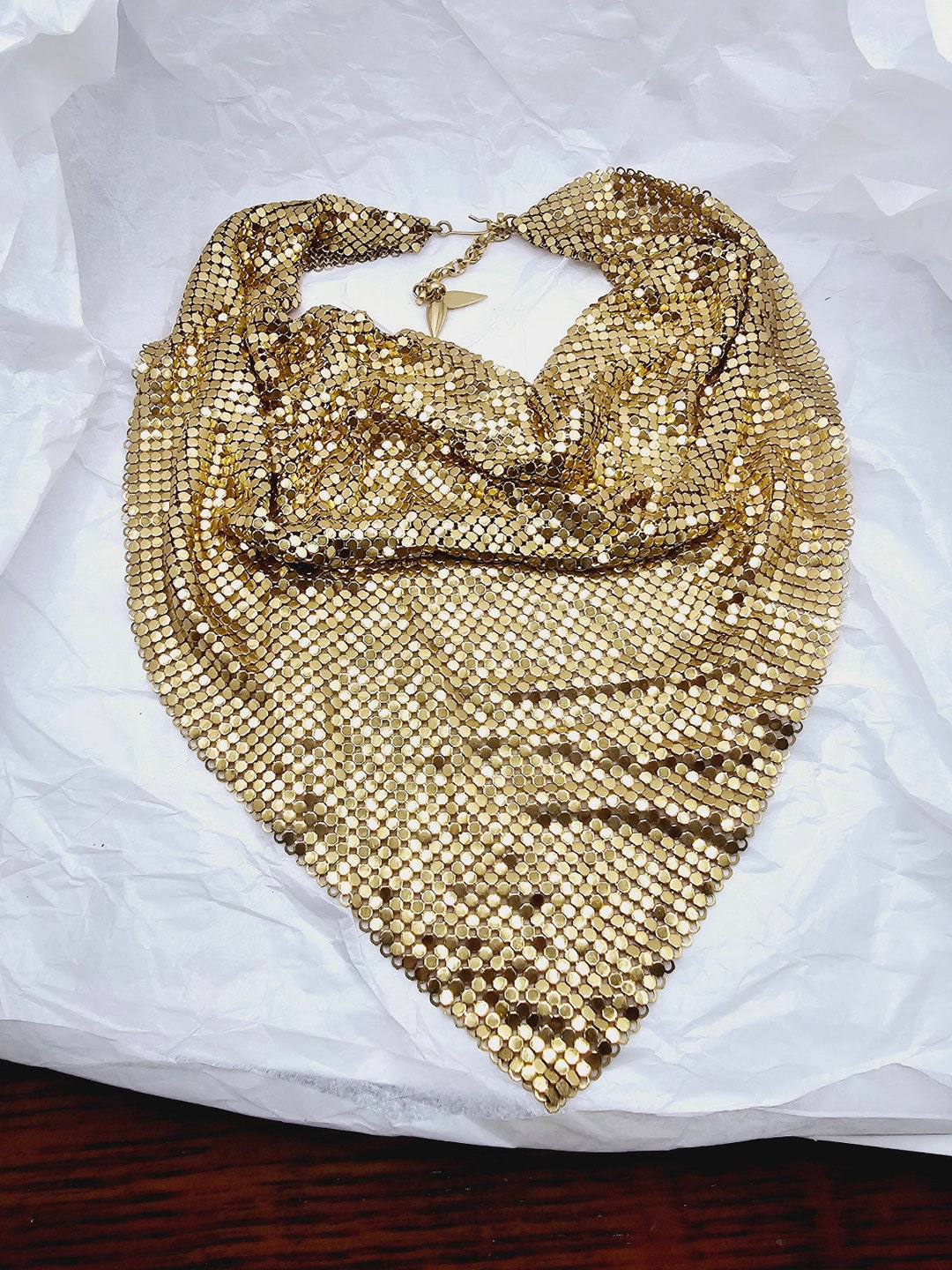 Extra Large Gold Mesh Bib Necklace by Whiting and Davis, Vintage Metal ...