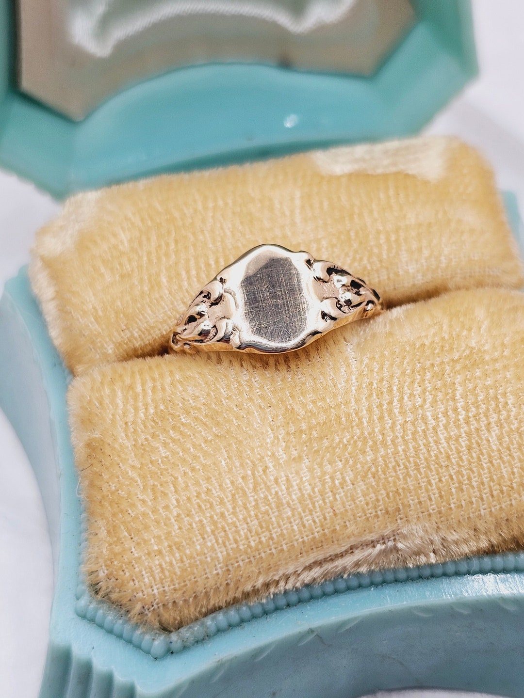 Sweet Little 10K Yellow Gold Signet Baby Ring, Antique Vintage Signet ...