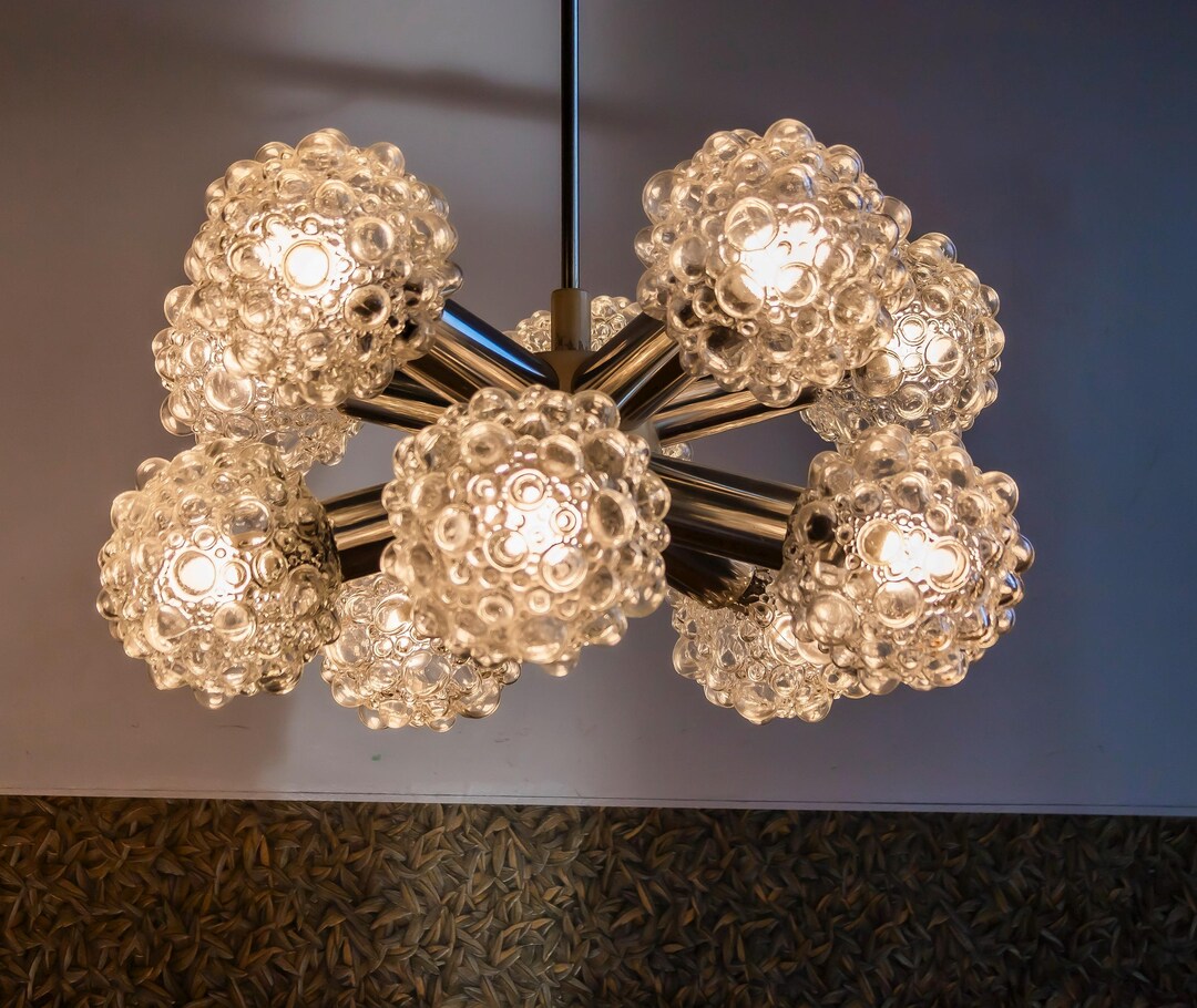 GREAT SPUTNIK Atomic 70s Starburst Chandelier With 10 Clear Bubble Glas ...