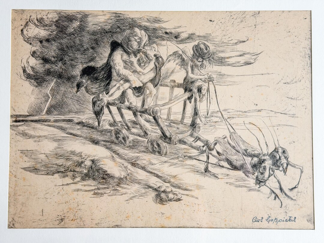 Original Curt Großpietsch Etching " Frogs Beging Pulled by Crickets" Ca ...