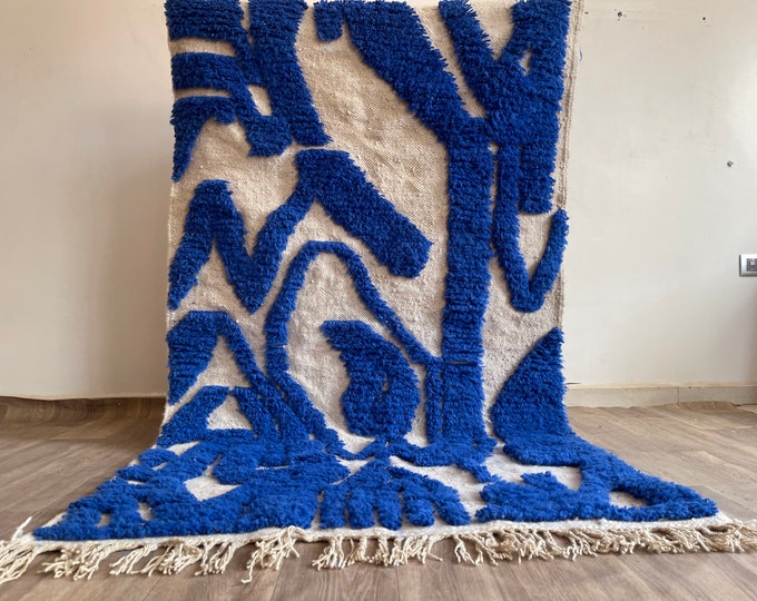 Blue Morrocan Rug , Rug for Living Room , Striped Tufted Rugs Moroccan ...