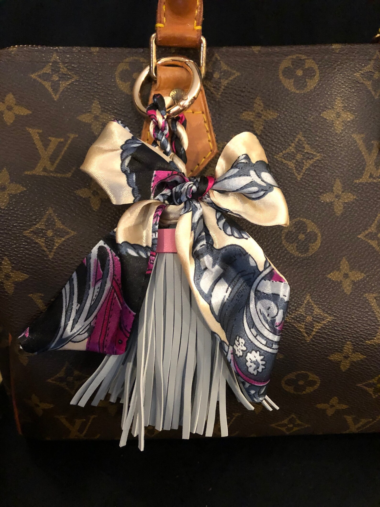 Purse Scarf Braided Violet Grey Tassel Keychain Clip on Bag - Etsy