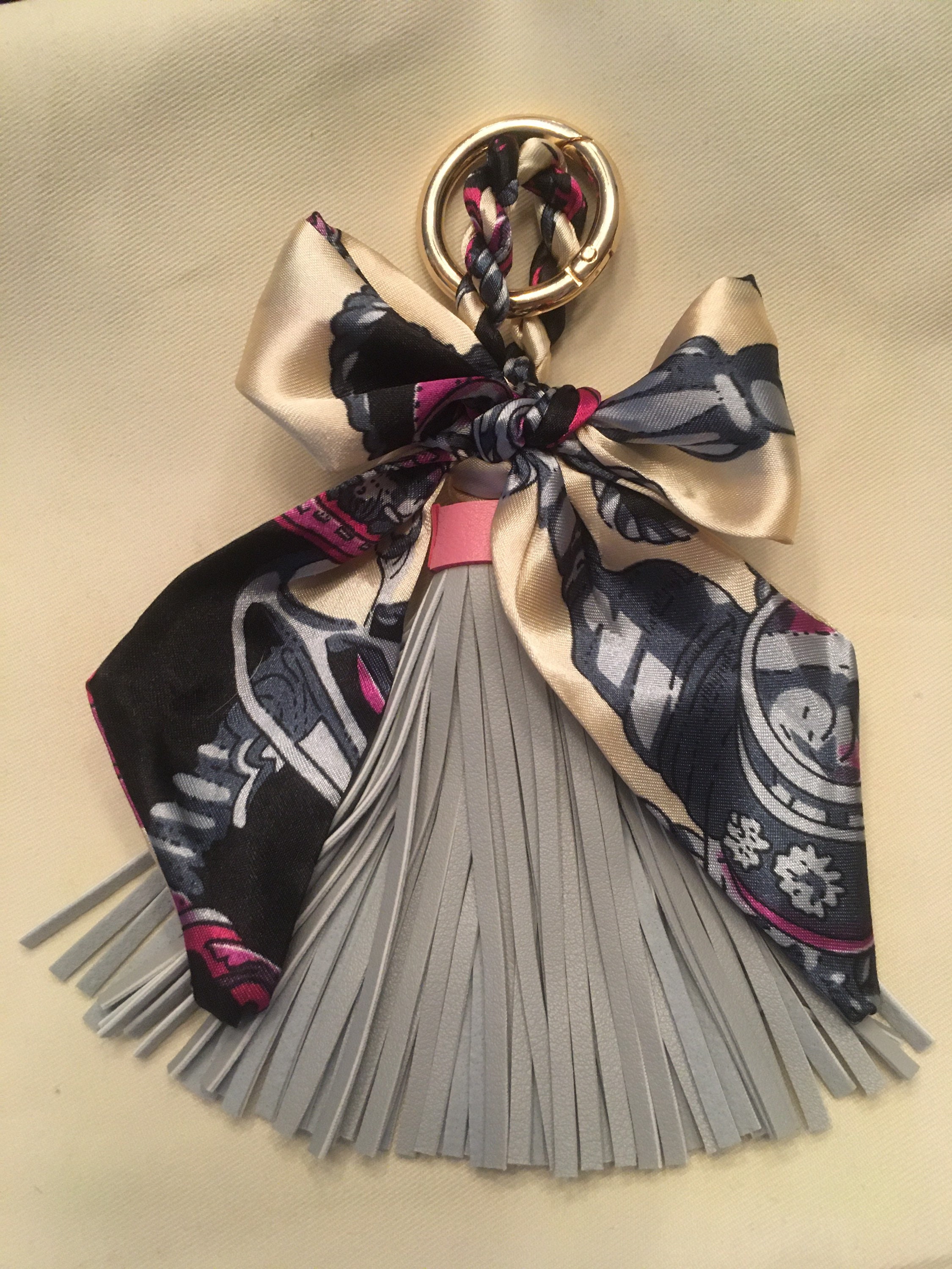 Purse Scarf Braided Violet Grey Tassel Keychain Clip on Bag | Etsy